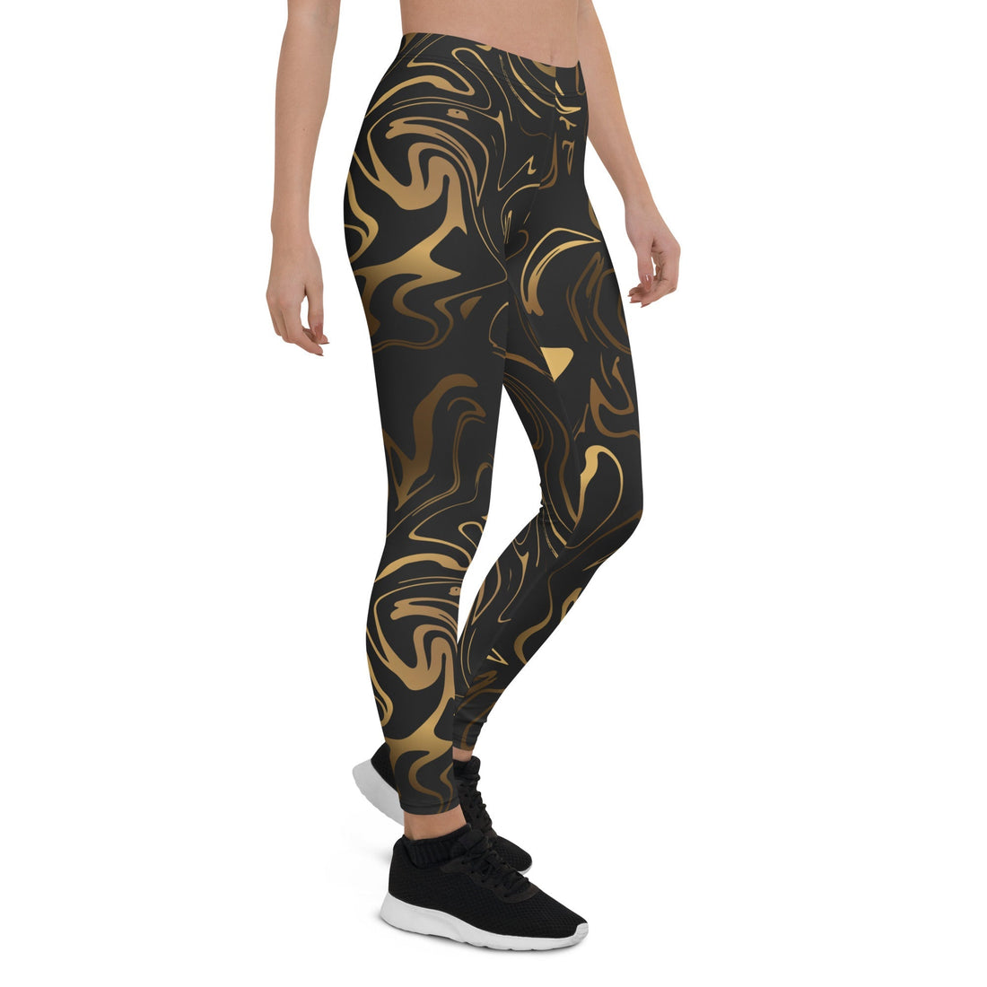 Swirling Gold Patterned Black & Gold Leggings | FIERCEPULSE
