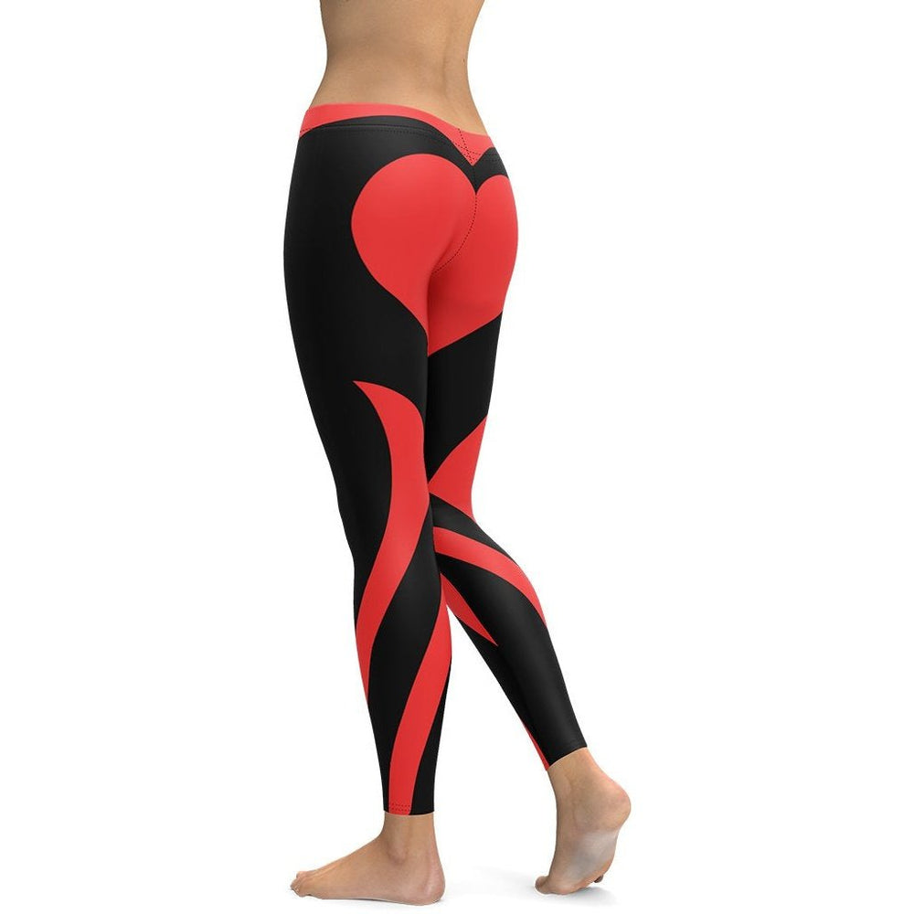 Black Red Heart Shaped Leggings