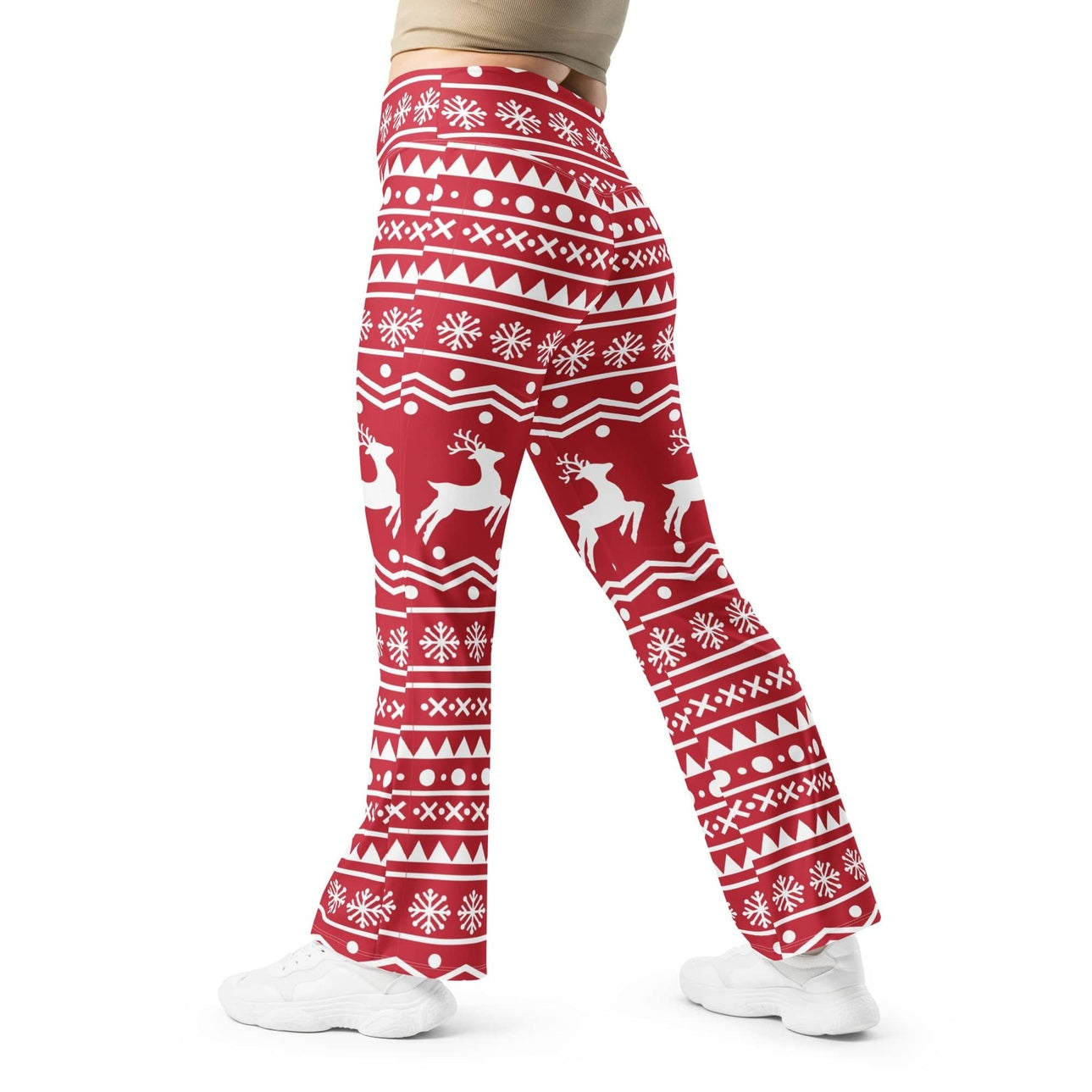 Red Nordic Reindeer Flare Leggings