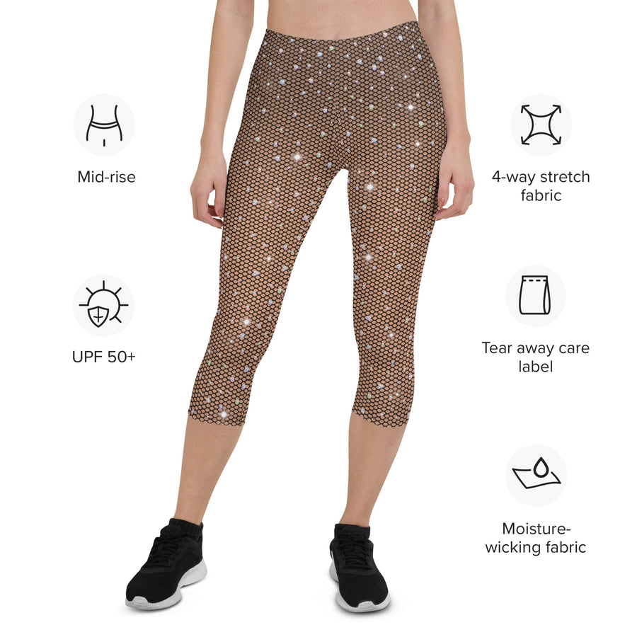 Printed Sparkle Fishnet Effect Capris