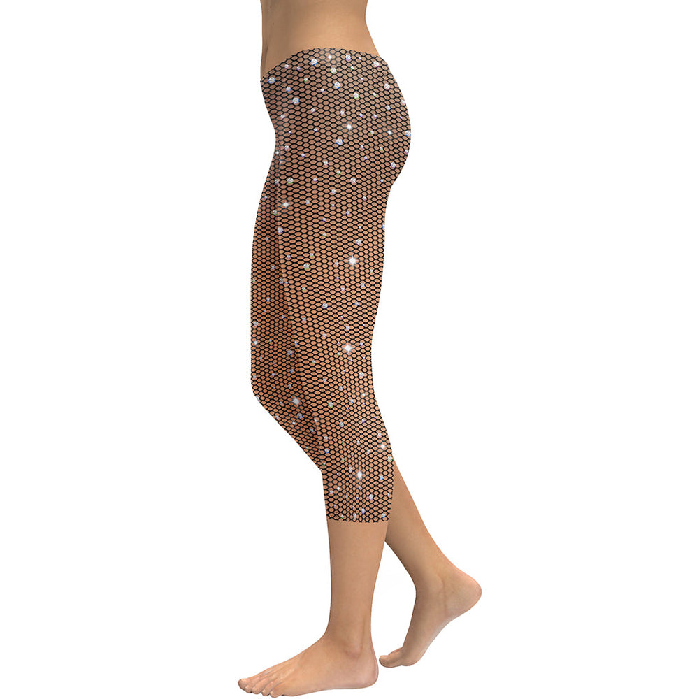 Printed Sparkle Fishnet Effect Capris