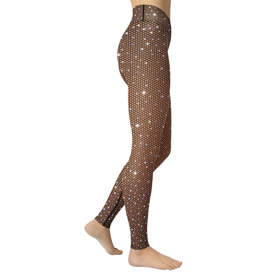 Printed Sparkle Fishnet Effect Yoga Leggings