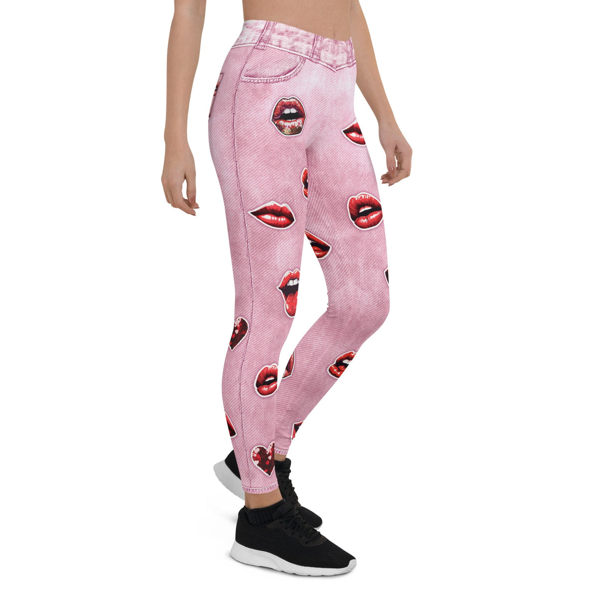 Valentine Lips Denim Print Leggings | FIERCEPULSE