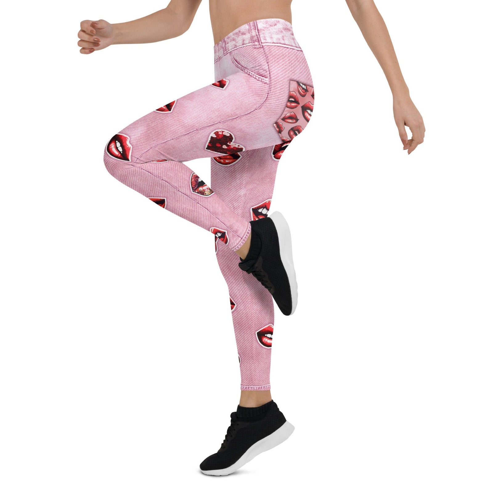 Valentine Lips Denim Print Leggings | FIERCEPULSE
