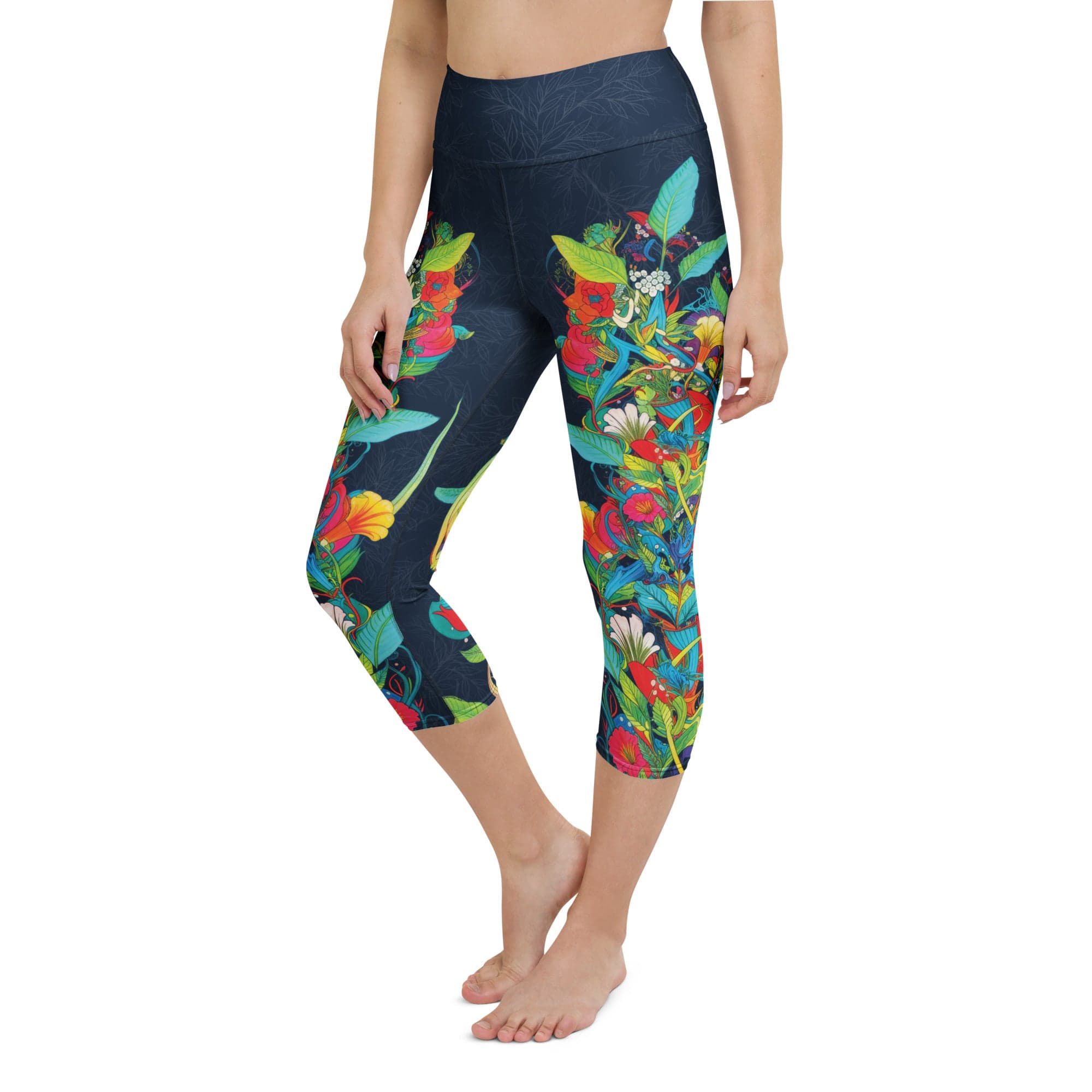 Vibrant Floral Garden Yoga Capris | FIERCEPULSE