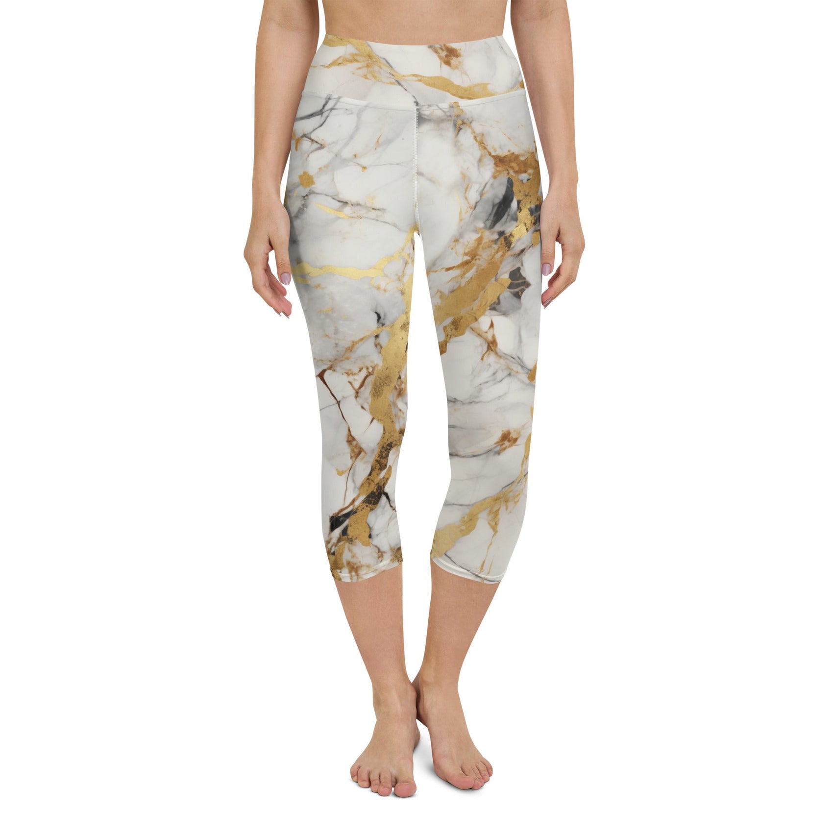 White & Gold Marble Yoga Capris