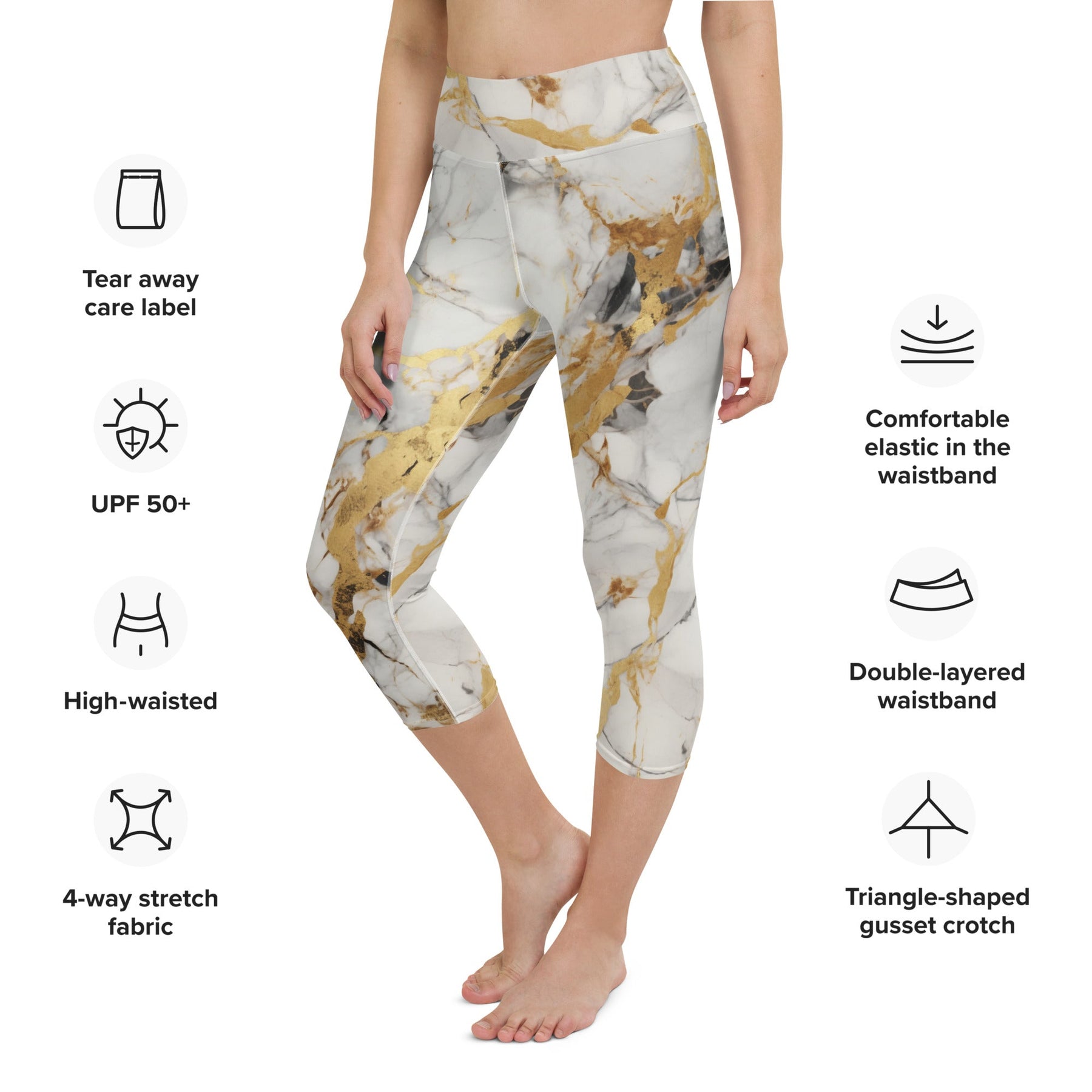 White & Gold Marble Yoga Capris