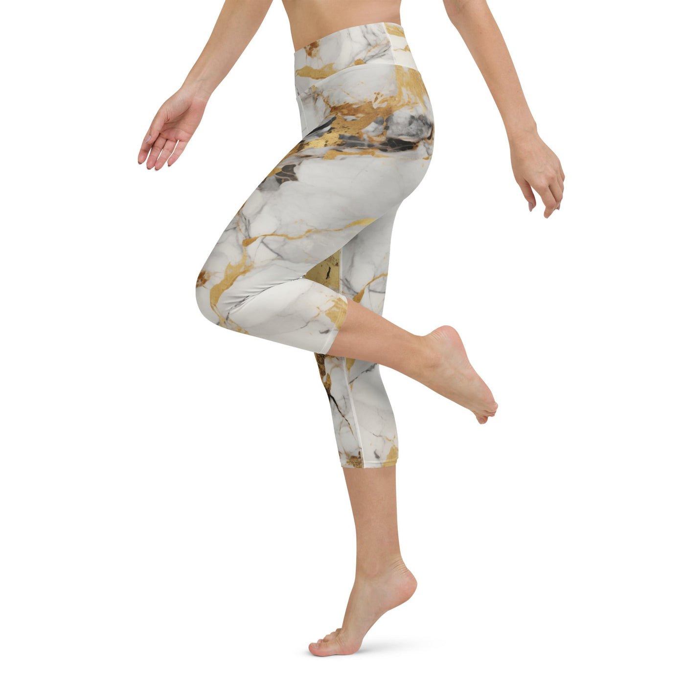 White & Gold Marble Yoga Capris