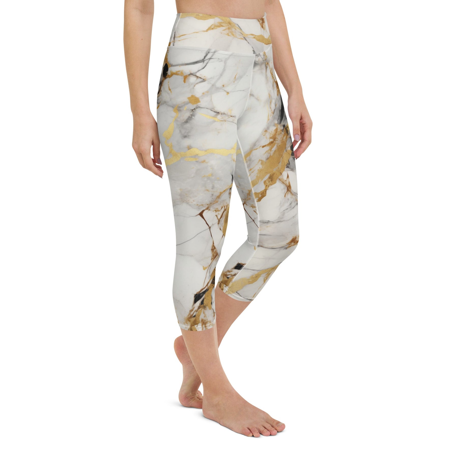 White & Gold Marble Yoga Capris
