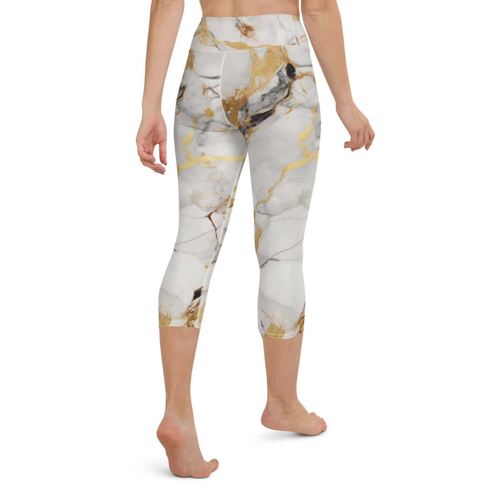 White & Gold Marble Yoga Capris