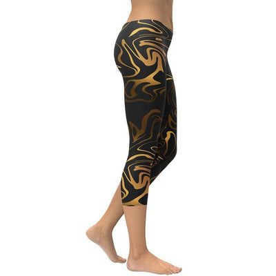 Printed Black & Gold Effect Capris