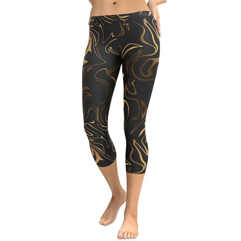 Printed Black & Gold Effect Capris