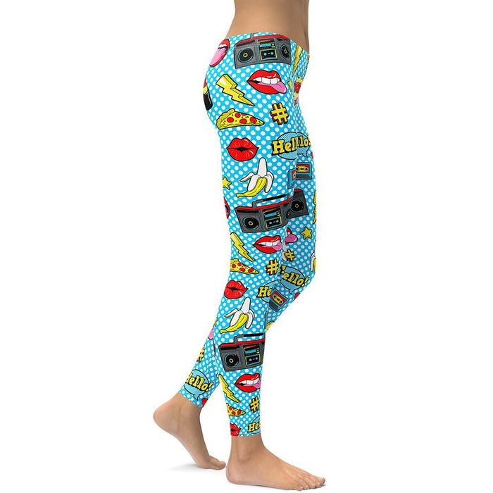 Whimsical Blue Pop Art Pattern Leggings | FIERCEPULSE