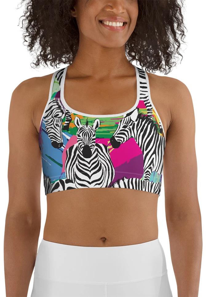 Colorful Zebra Sports Bra