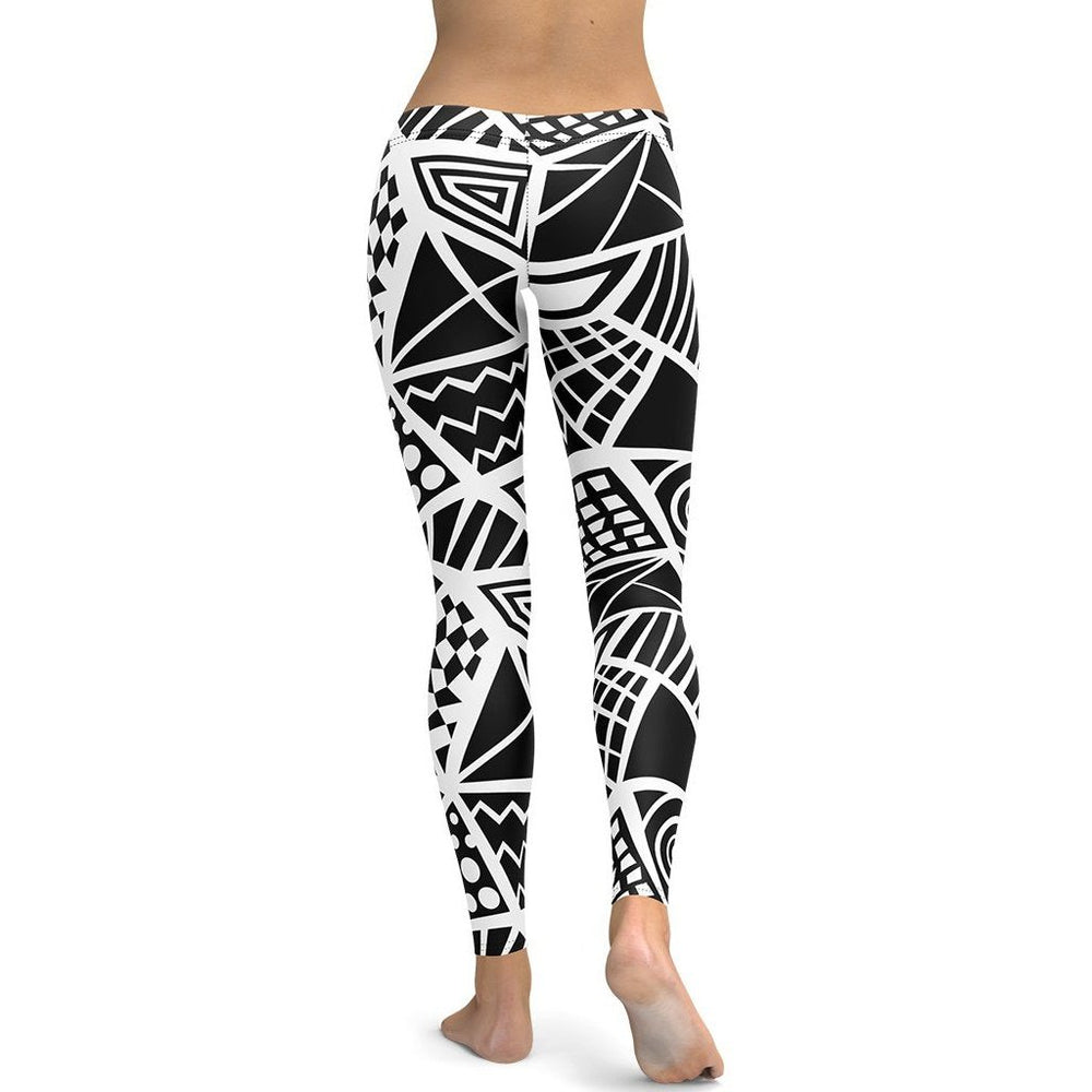 Black & White Geometric Shape Pattern Leggings | FIERCEPULSE