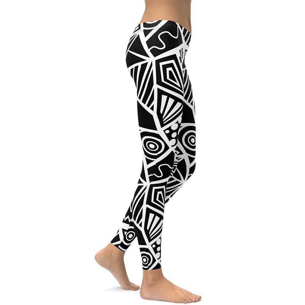 Black & White Geometric Shape Pattern Leggings | FIERCEPULSE