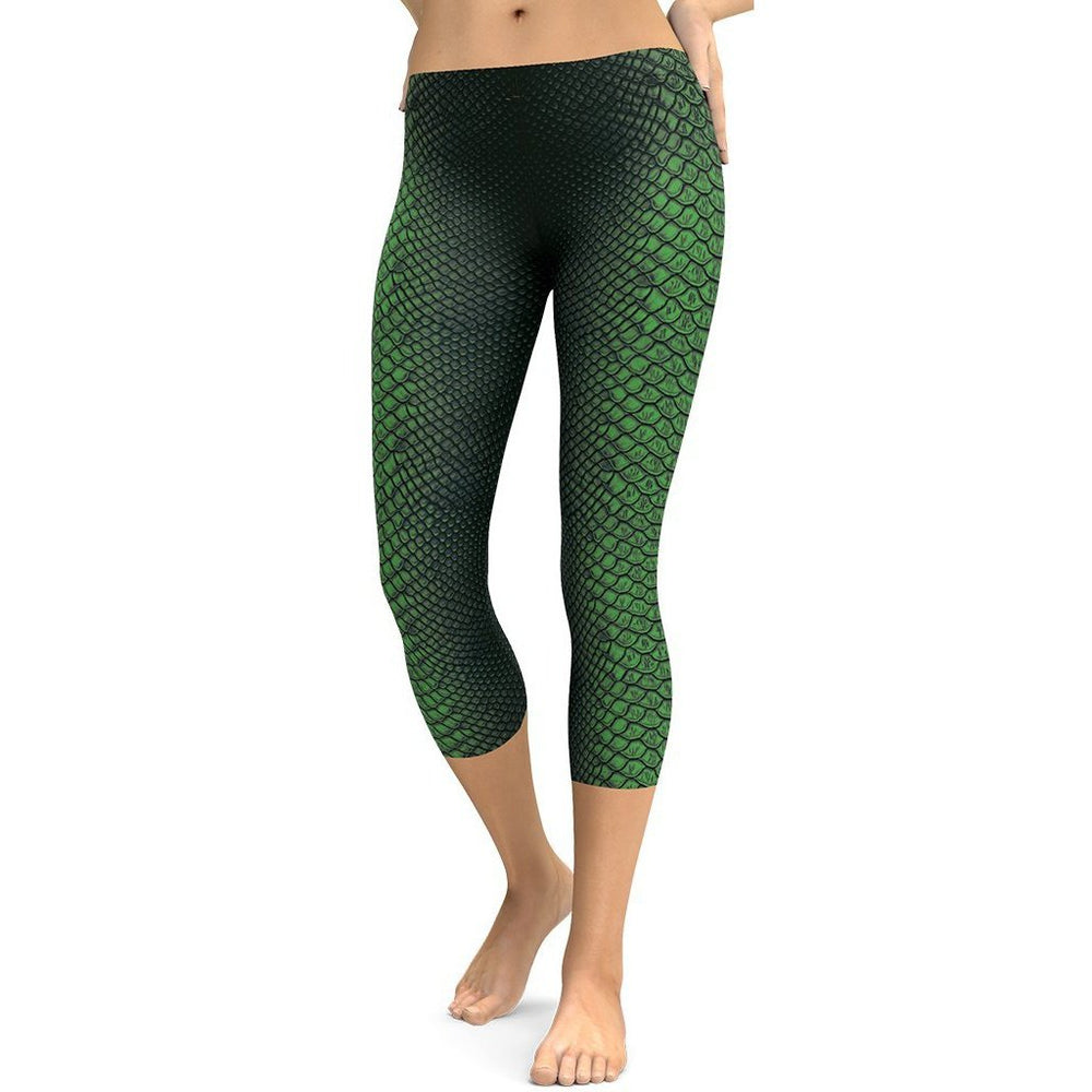 Green Crocodile Pattern Capris